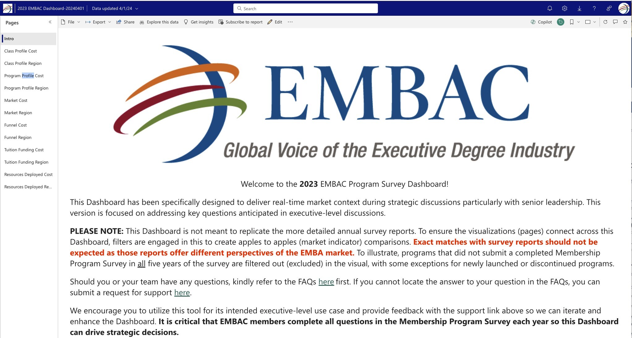 What is the EMBAC Program Survey Dashboard?